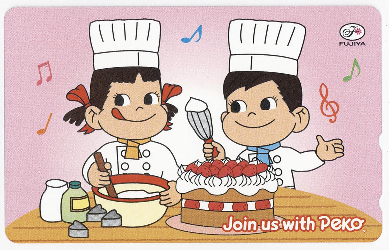 Peko-chan and Poko -chan (cake making) Telephone Card (Teleca)