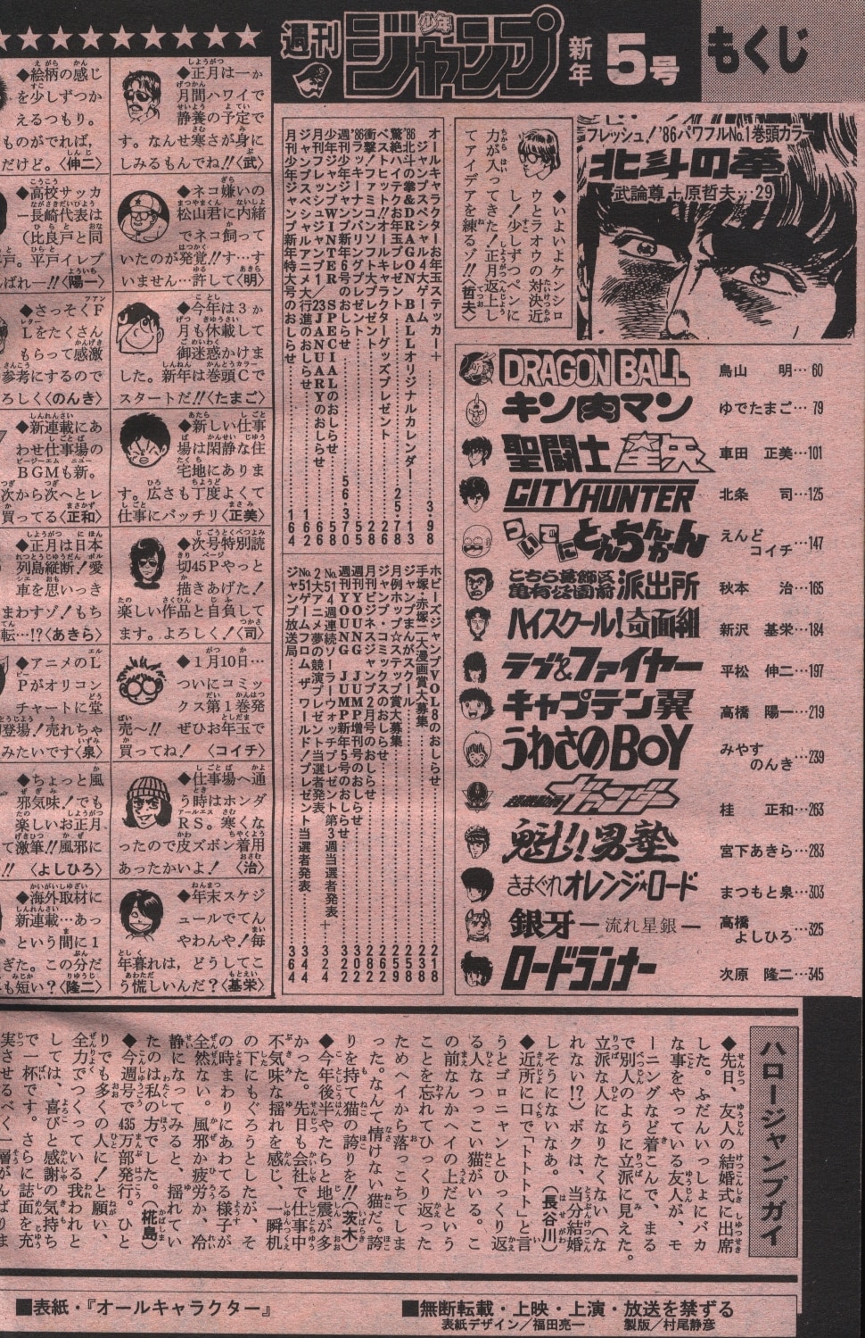 週刊少年ジャンプ 1986年(昭和61年)05 435万部達成オールスター表紙 | まんだらけ Mandarake
