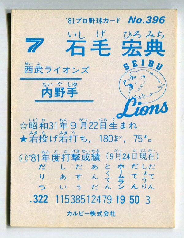 カルビー製菓 81年度版 石毛宏典 396 | まんだらけ Mandarake