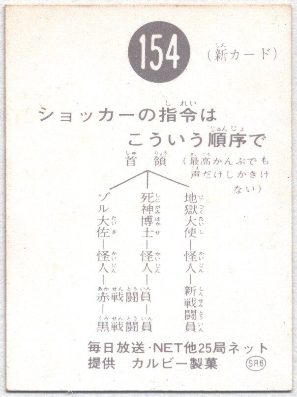 カルビー製菓 【旧仮面ライダーカード】 SR6版 ショッカーの指令はこういう順序で 154 | まんだらけ Mandarake