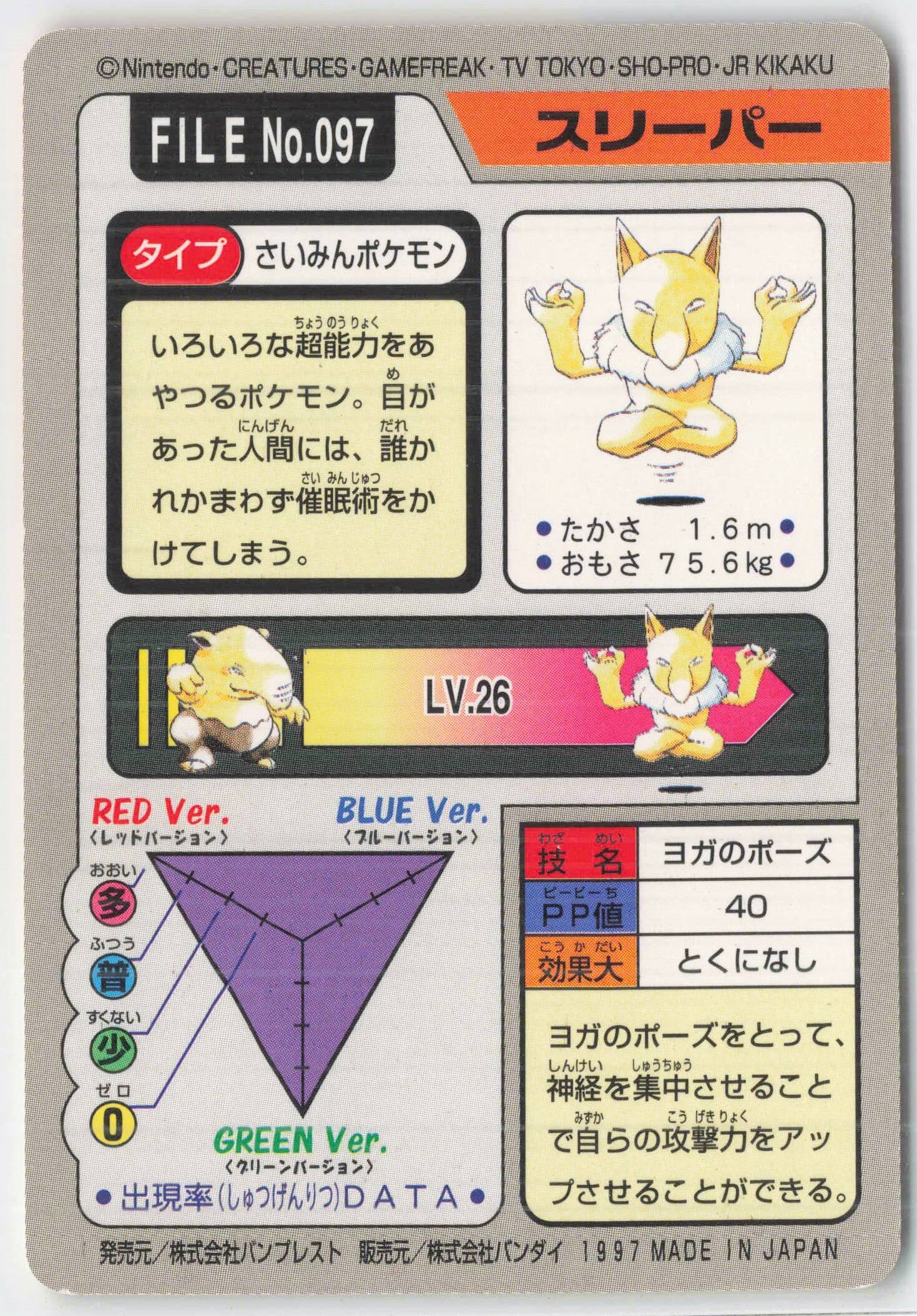 バンダイ ポケモン/本弾【青版】 4弾(1997) スリーパー 97 | まんだらけ Mandarake