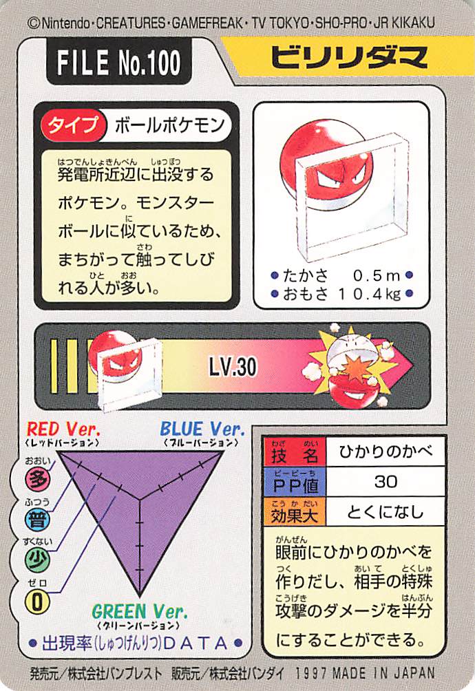 バンダイ ポケモン/本弾【青版】 4弾(1997) ビリリダマ 100 | まんだらけ Mandarake