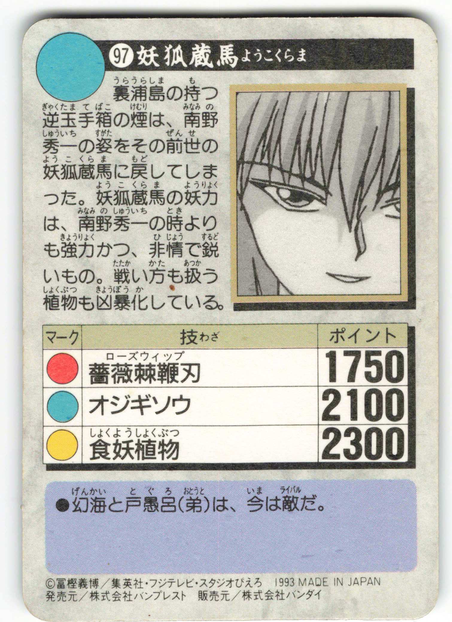 バンダイ 幽遊白書/本弾 3弾 妖狐蔵馬 97 | まんだらけ Mandarake