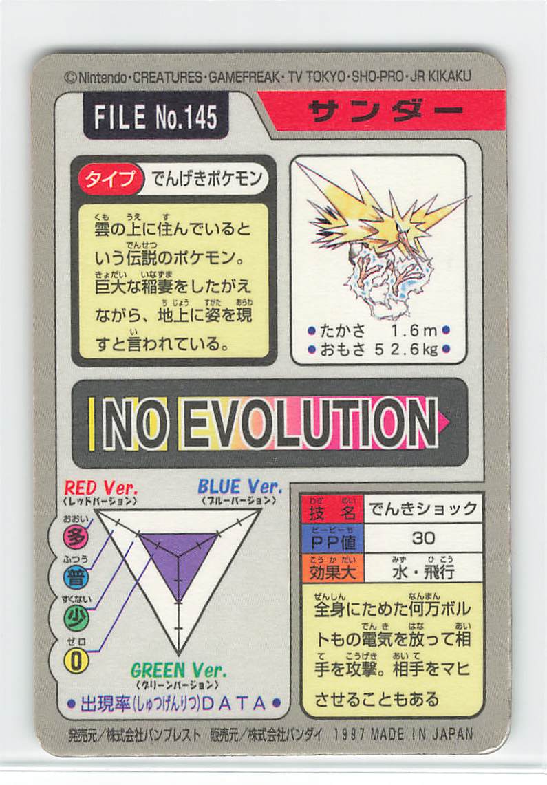 バンダイ ポケモン/本弾【青版】 4弾(1997) サンダー(キラ) 145 | まんだらけ Mandarake