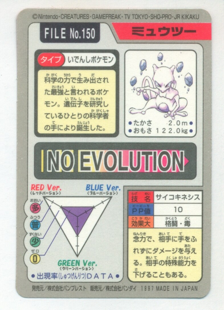 バンダイ ポケモン/本弾【青版】 4弾(1997) ミュウツー(キラ) 150 | まんだらけ Mandarake
