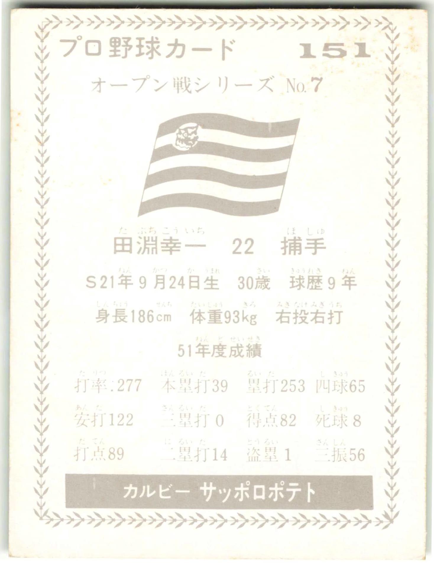 カルビー 77年 黒版/第5ブロック 田淵幸一 151 | まんだらけ Mandarake