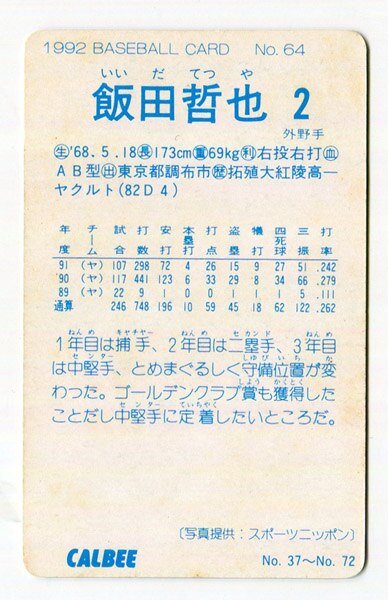 カルビー 92年 第2ブロック 飯田哲也 64 | まんだらけ Mandarake