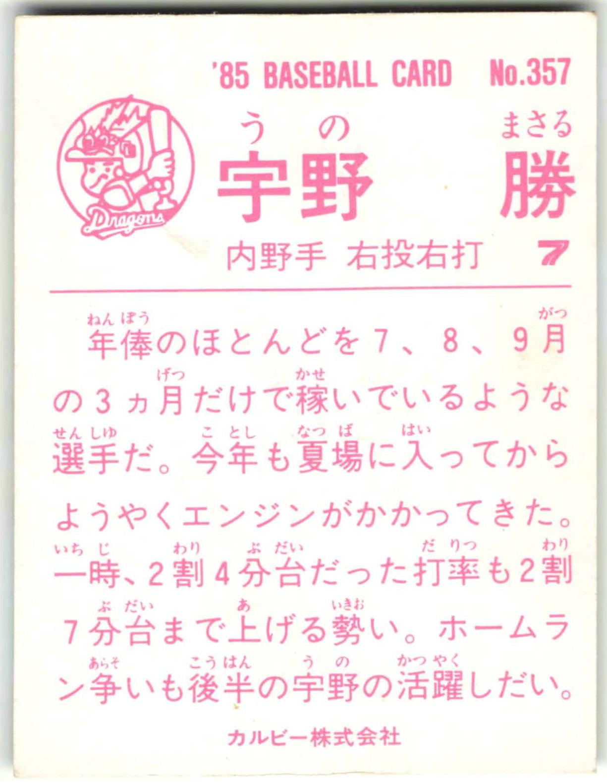 カルビー 85年 宇野勝 357 | まんだらけ Mandarake